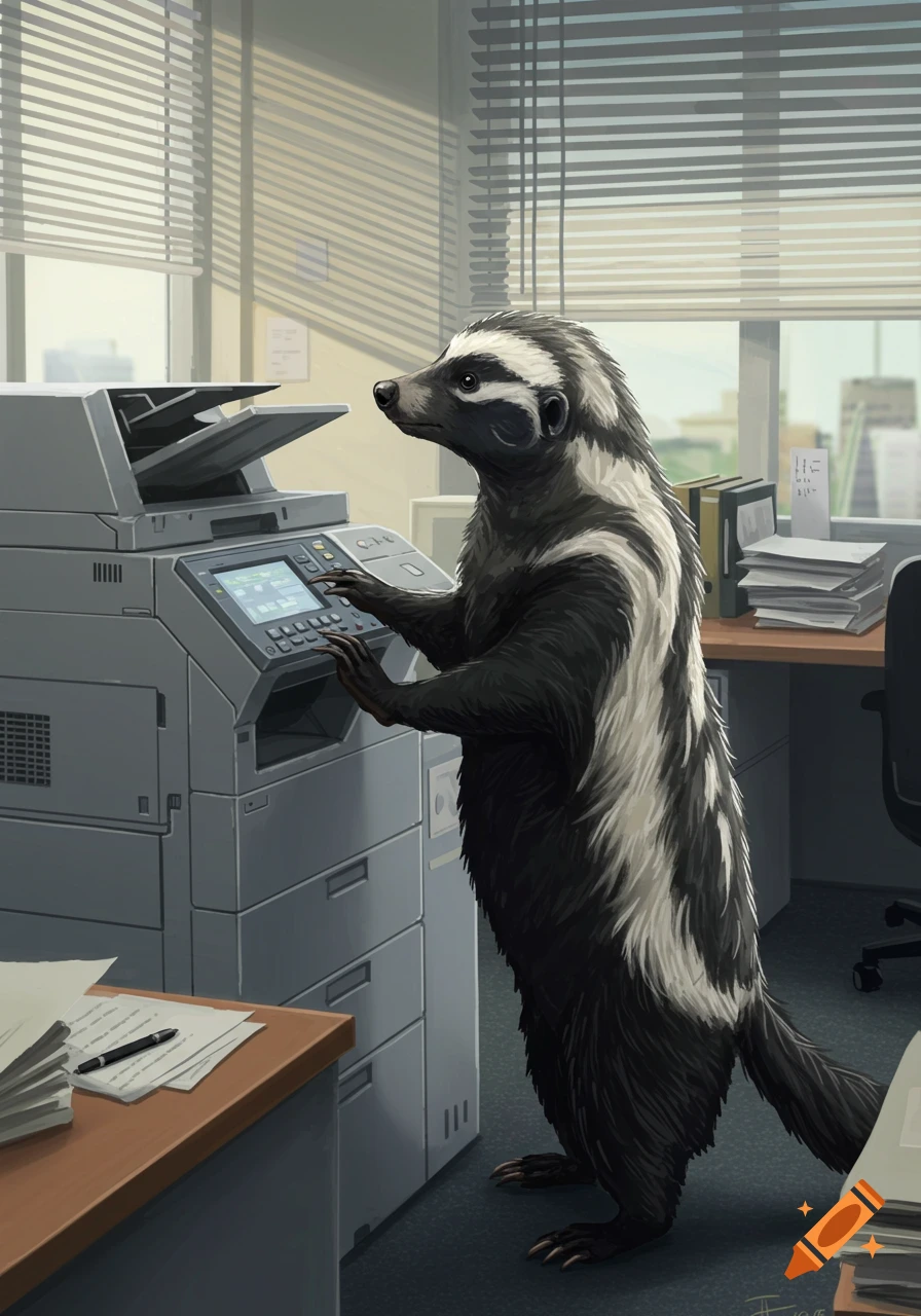 A realistic illustration of a honey badger standing upright and ...