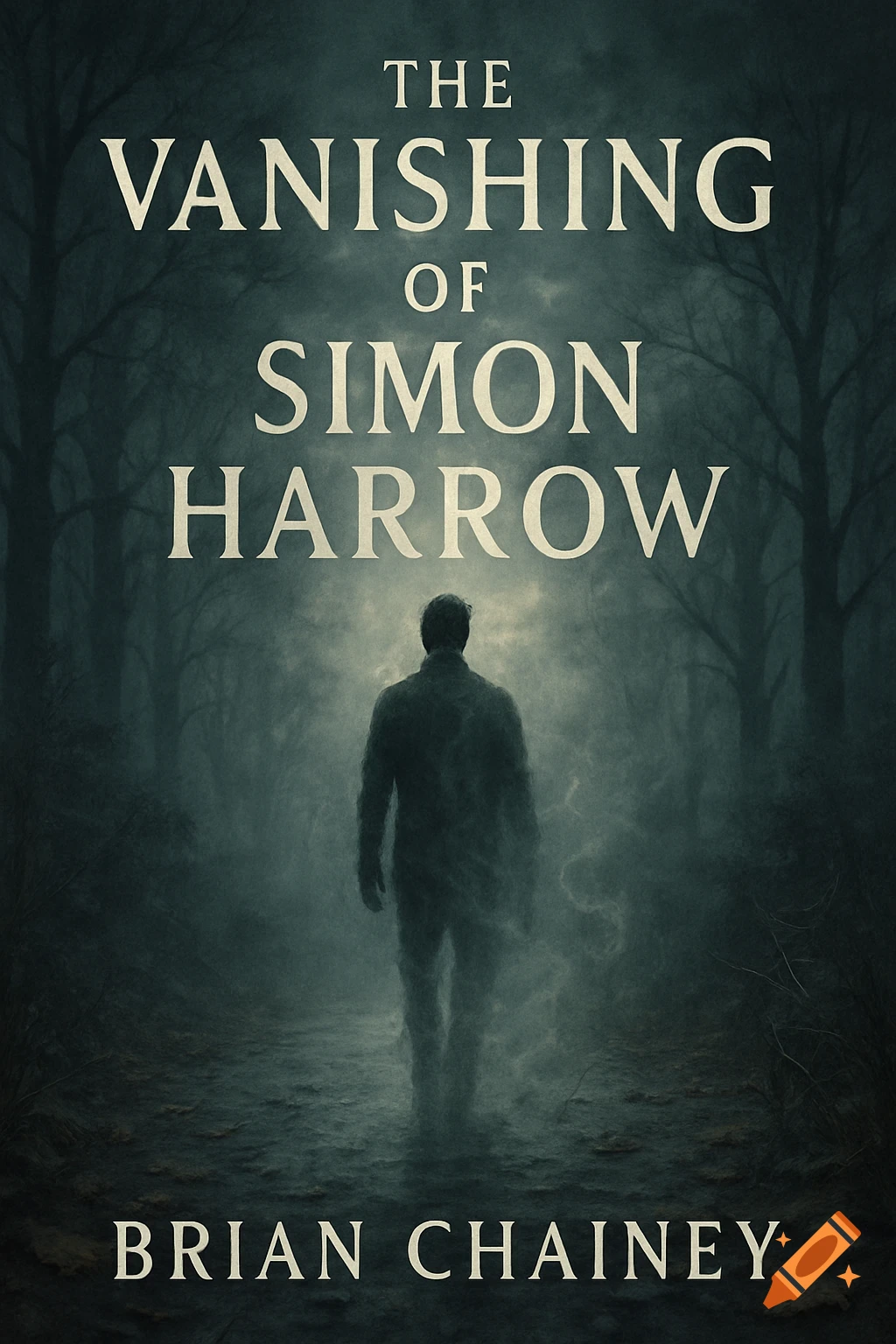 A shadowy man walks on a foggy path in a dark forest, with 'The ...