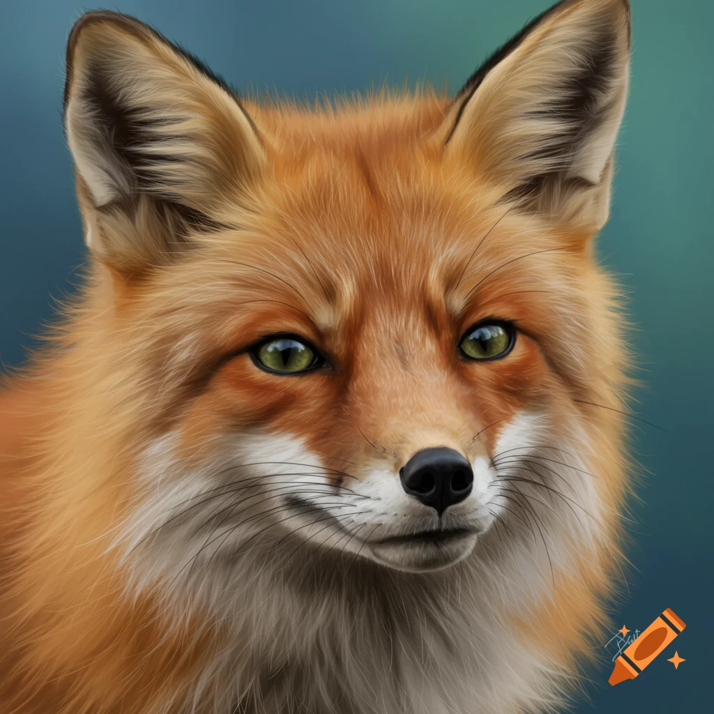 Close-up portrait of a red fox with olive green eyes and rich reddish ...