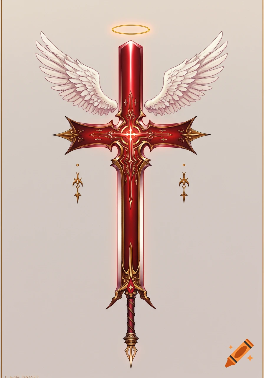 A highly detailed, elegant fantasy concept art of a crimson red, cross ...