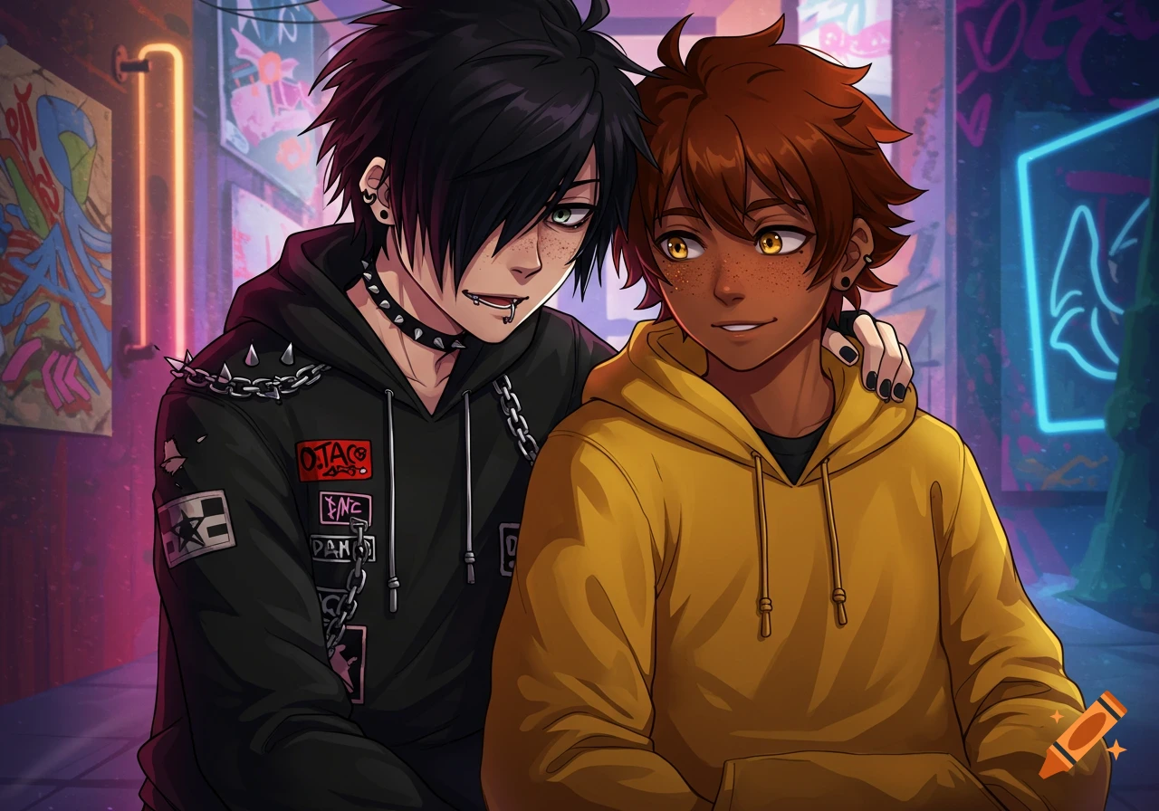 Anime-style illustration of an emo guy with black hair and piercings ...