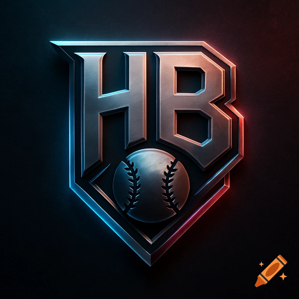 A metallic baseball logo with 'HB' text and a baseball, featuring blue ...