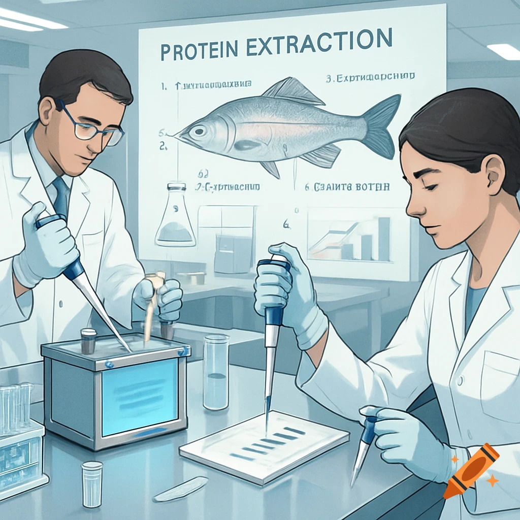 Two scientists in a lab, wearing lab coats and gloves, use pipettes. A ...