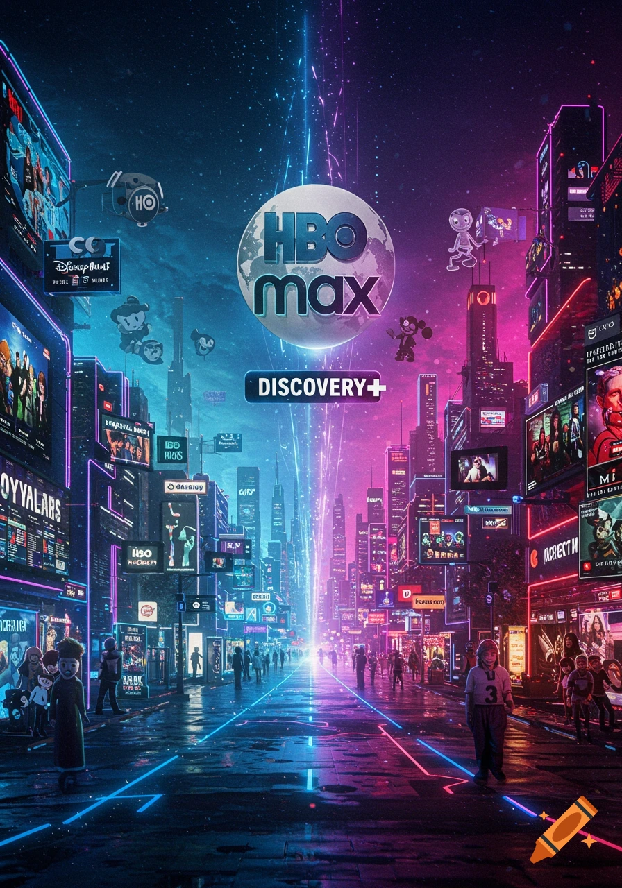 A neon-lit futuristic city street at night, with towering skyscrapers ...
