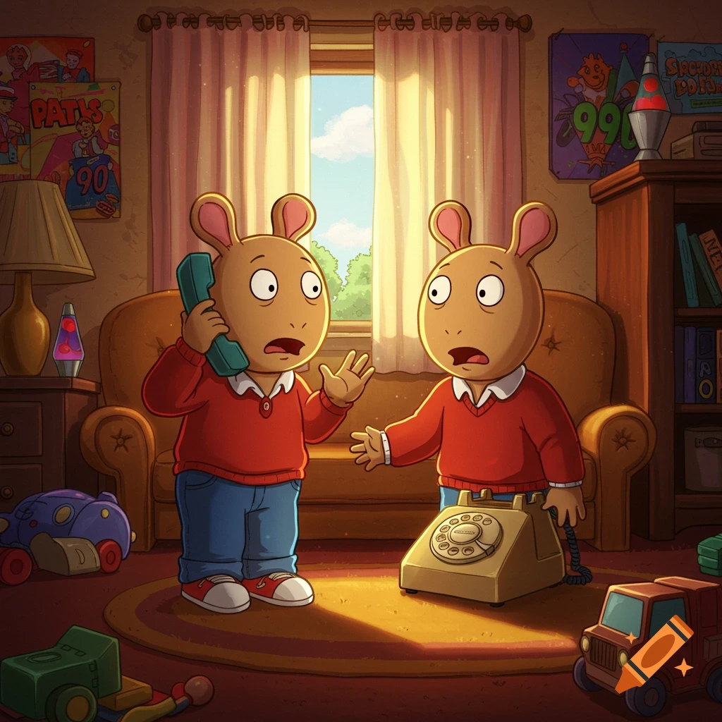 Two cartoon aardvark characters, resembling Arthur, look shocked in a ...