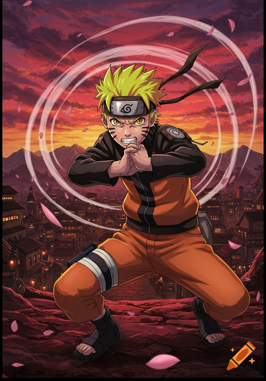 Anime character Naruto in a fighting stance with clenched fists ...