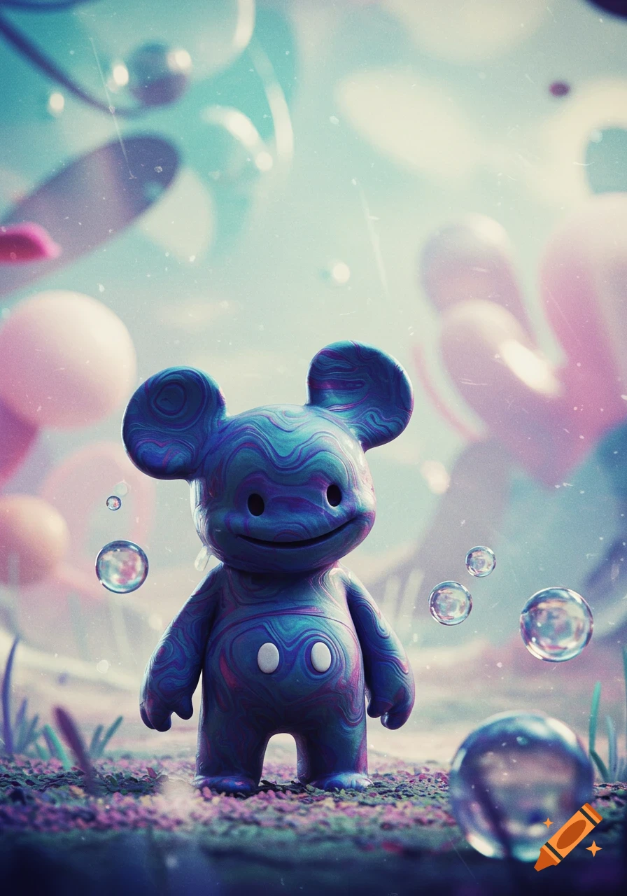 A stylized blue and purple swirled mouse-like creature with a subtle ...