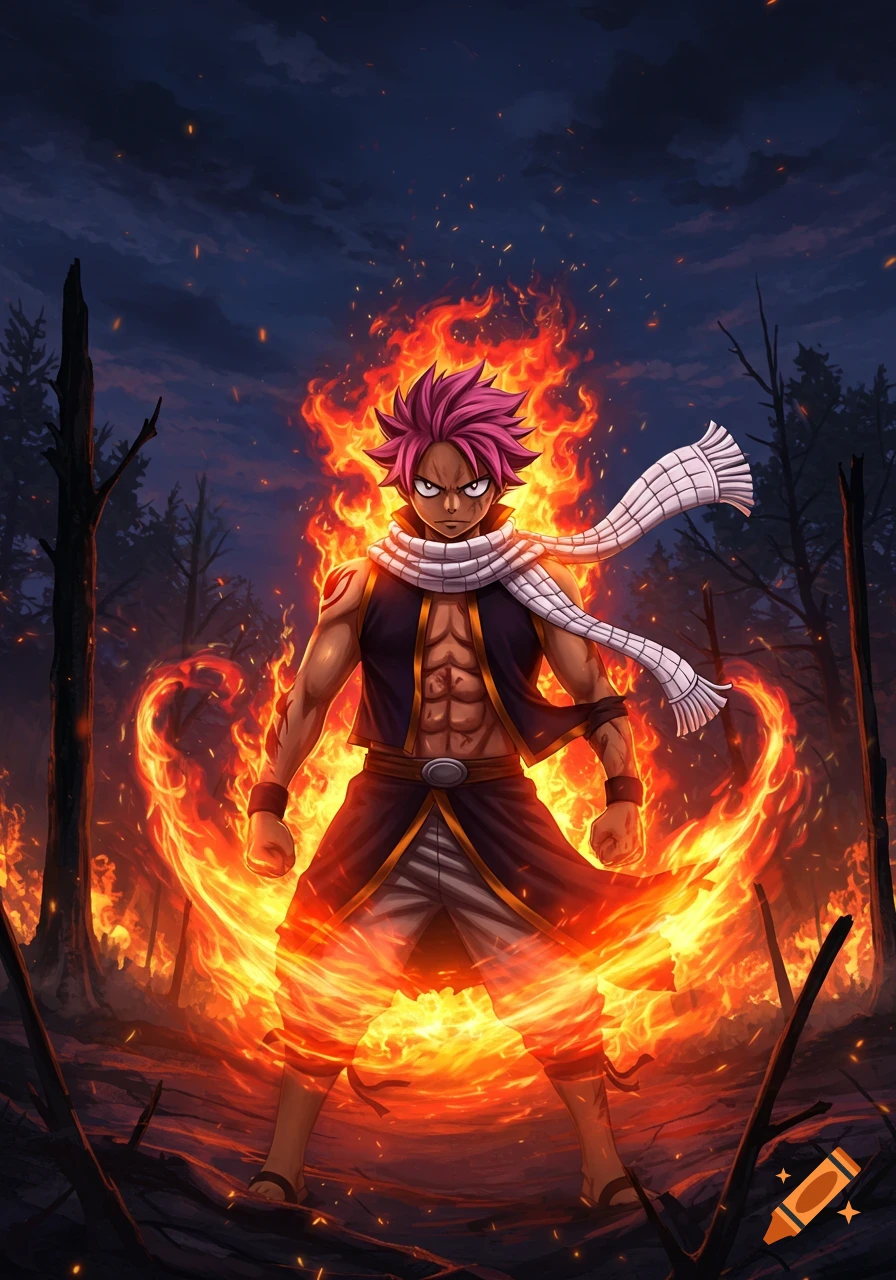 Anime character Natsu Dragneel with pink spiky hair, wearing a dark ...