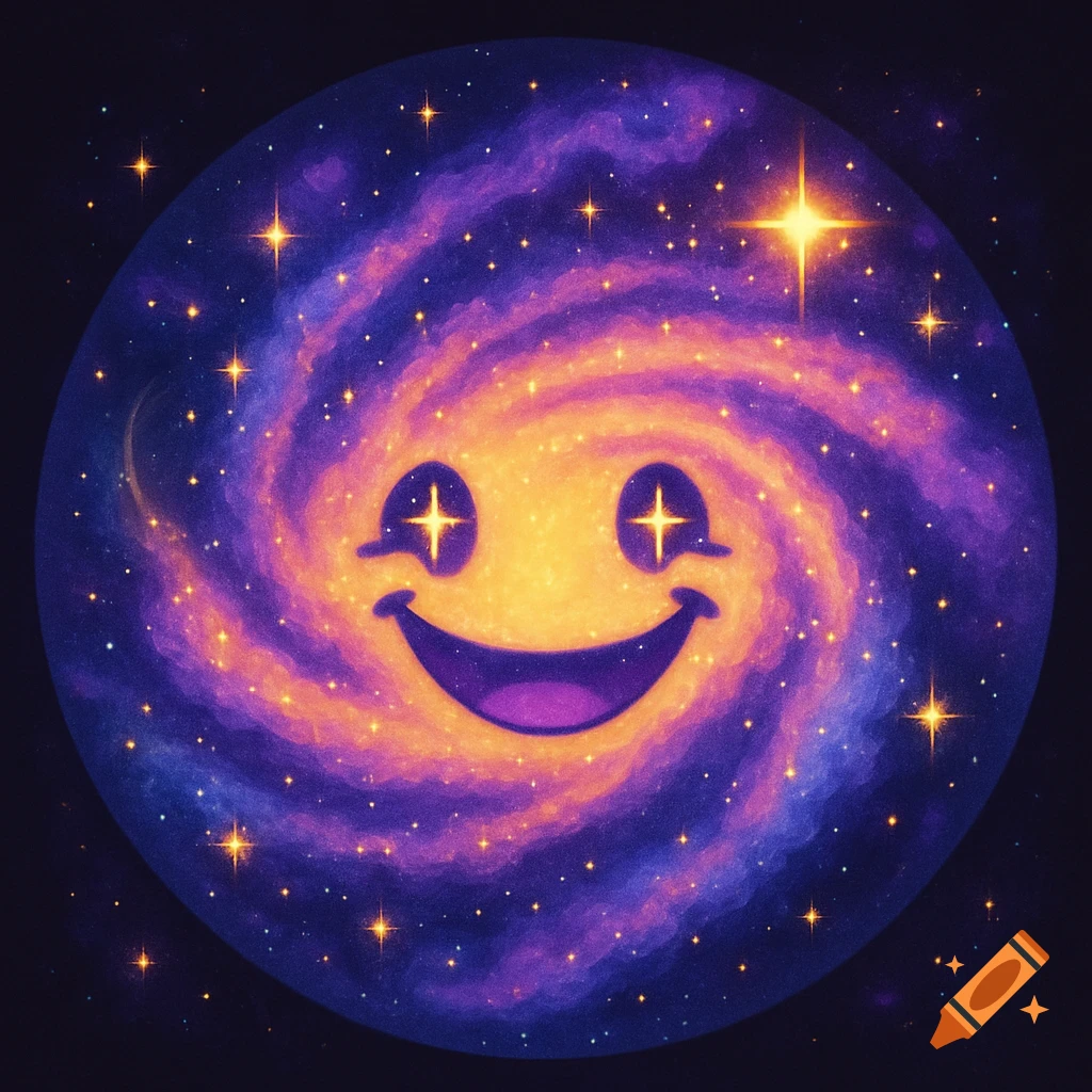 A stylized galaxy with purple and yellow swirling nebulae and stars ...