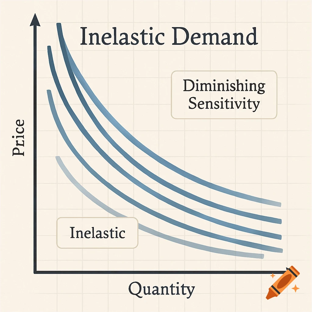 A diagram illustrating Inelastic Demand with multiple curved lines on a ...