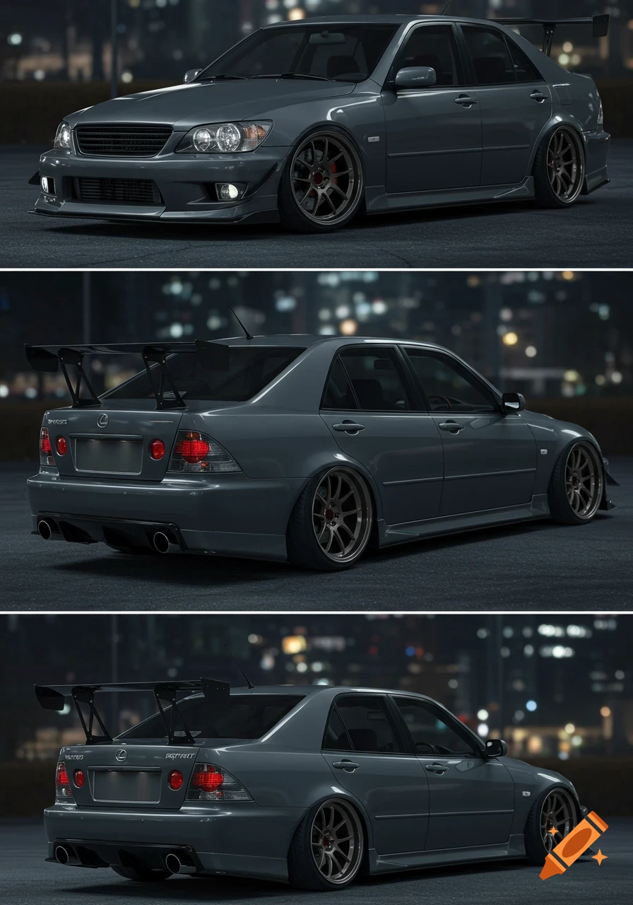 Photorealistic rendering of a custom grey Lexus IS300 with bronze rims ...