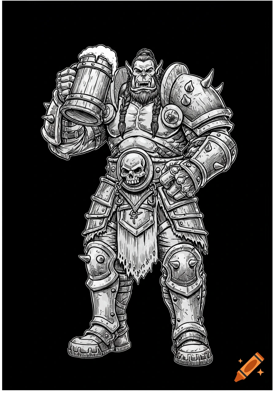 An intimidating, heavily armored orc warrior in World of Warcraft style ...