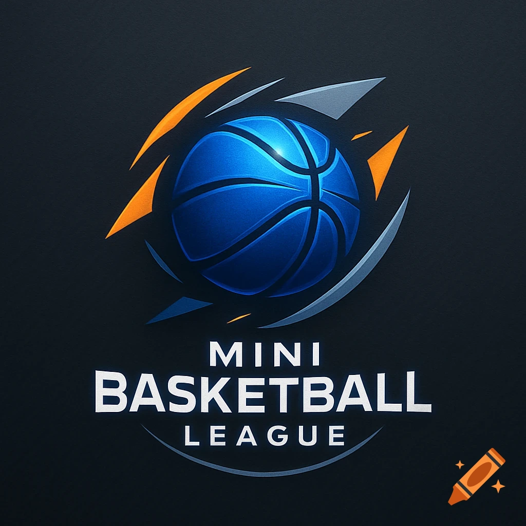A vibrant blue basketball logo featuring abstract orange and grey ...