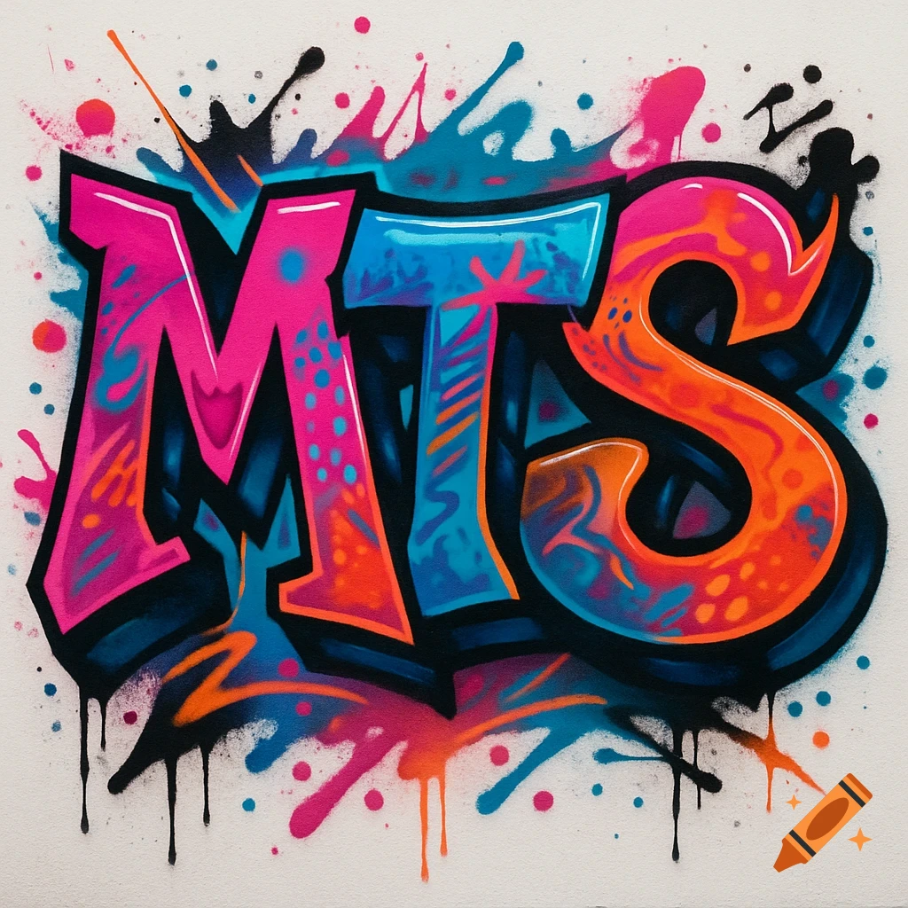 Colorful graffiti art spelling 'MTS' with paint splatters and drips on ...