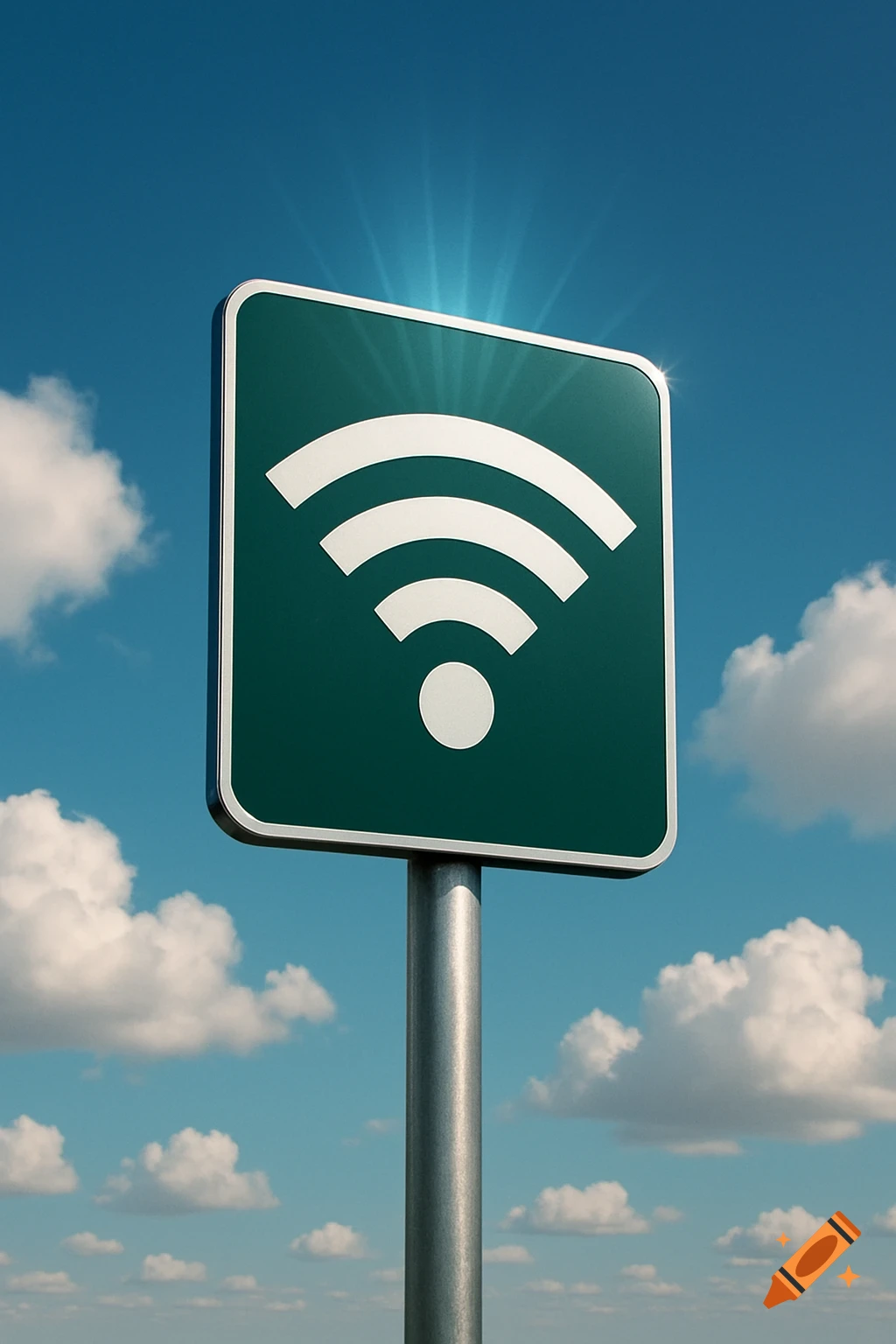 Photorealistic green road sign with a white Wi-Fi symbol on a pole ...