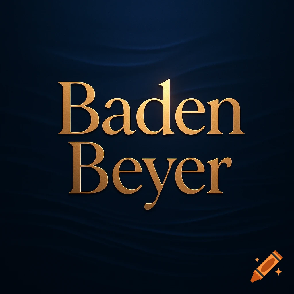 Golden text 'Baden Beyer' in an elegant font on a dark blue background ...