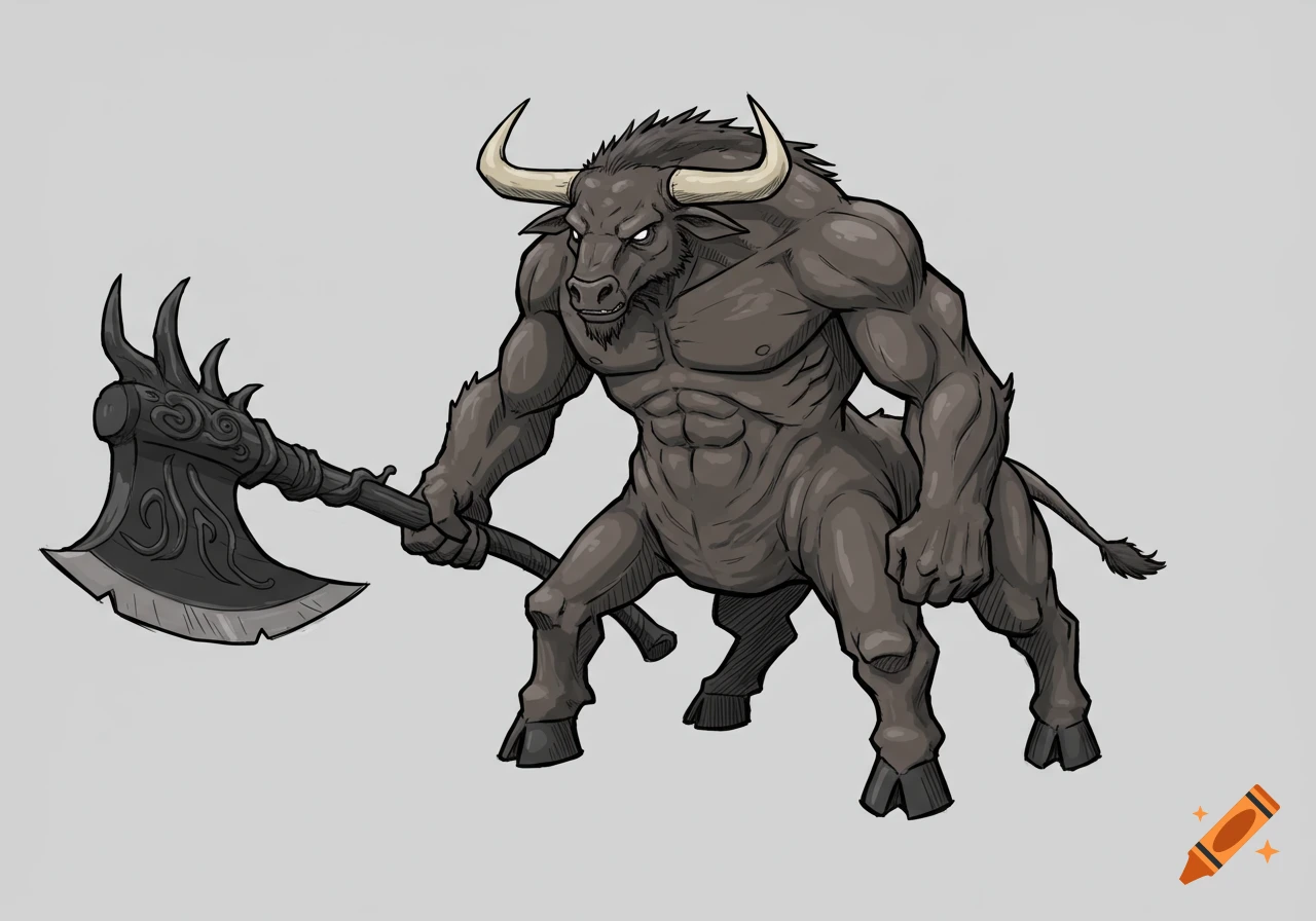 A hand-drawn sketch of a muscular Minotaur Centaur hybrid with a bull ...