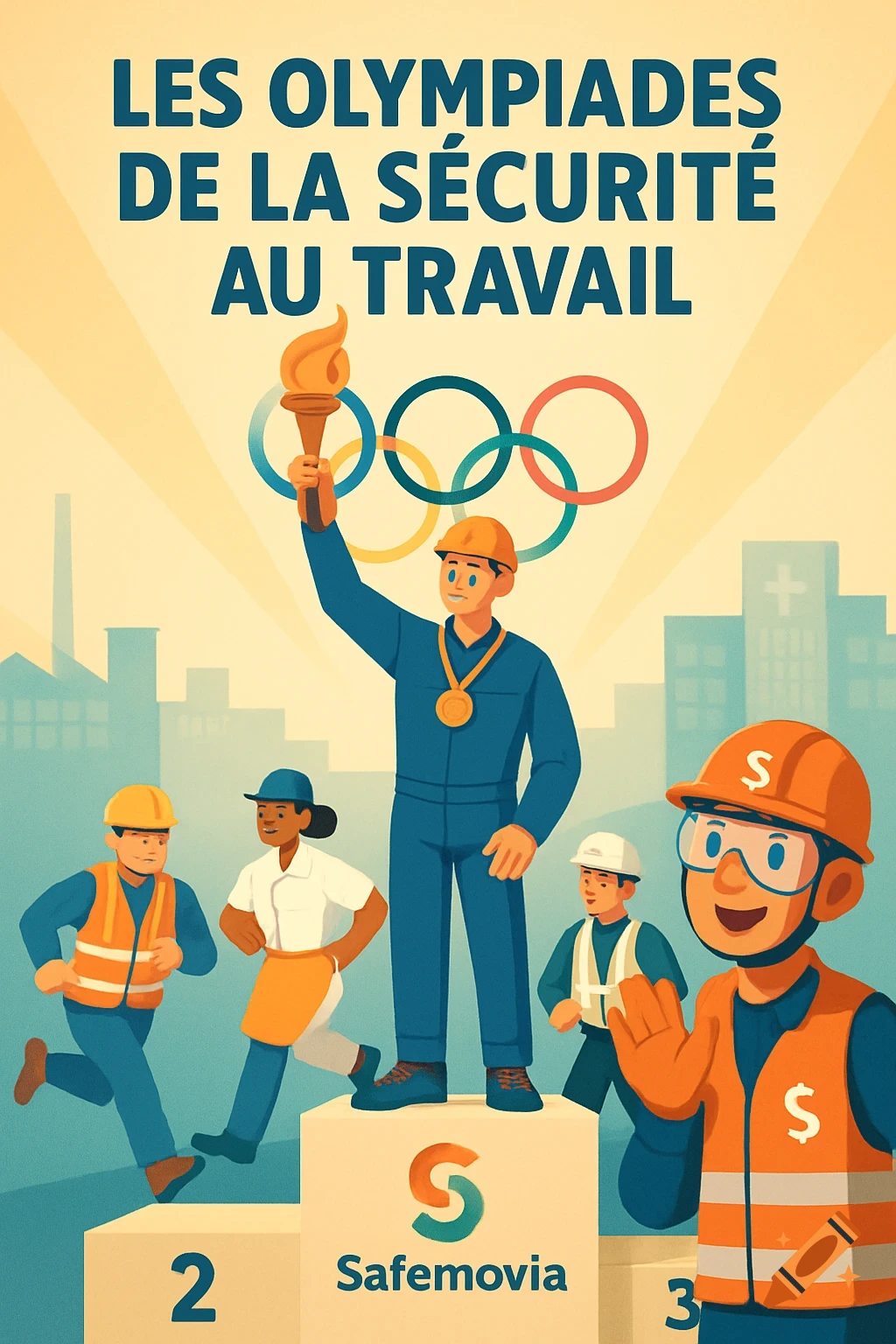 A flat-style digital illustration for "Workplace Safety Olympics ...
