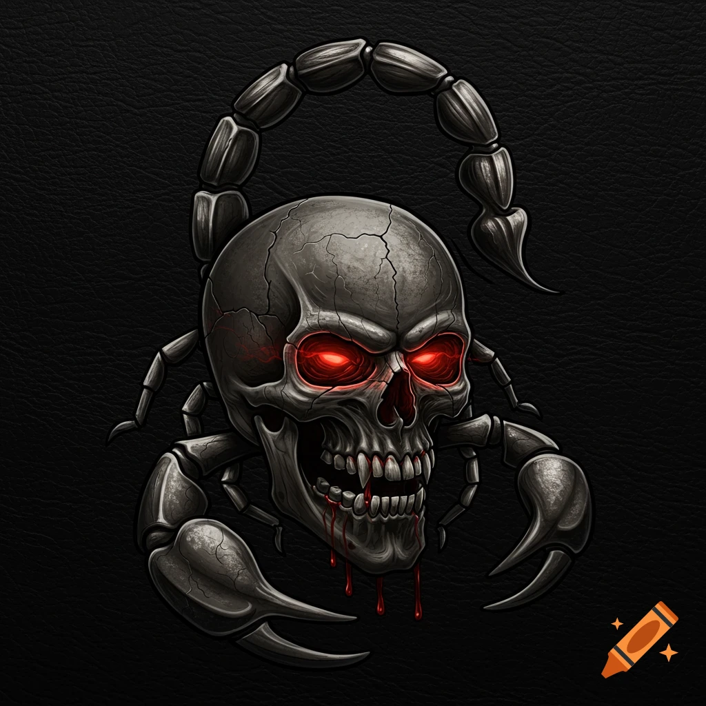 A hyper-detailed, dark digital illustration of a menacing skull with ...