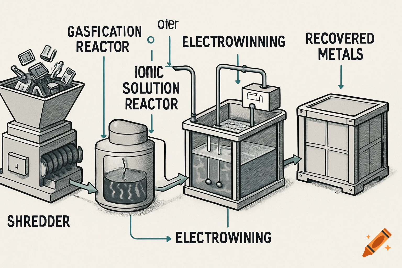 A technical schematic diagram illustrating the process of metal ...
