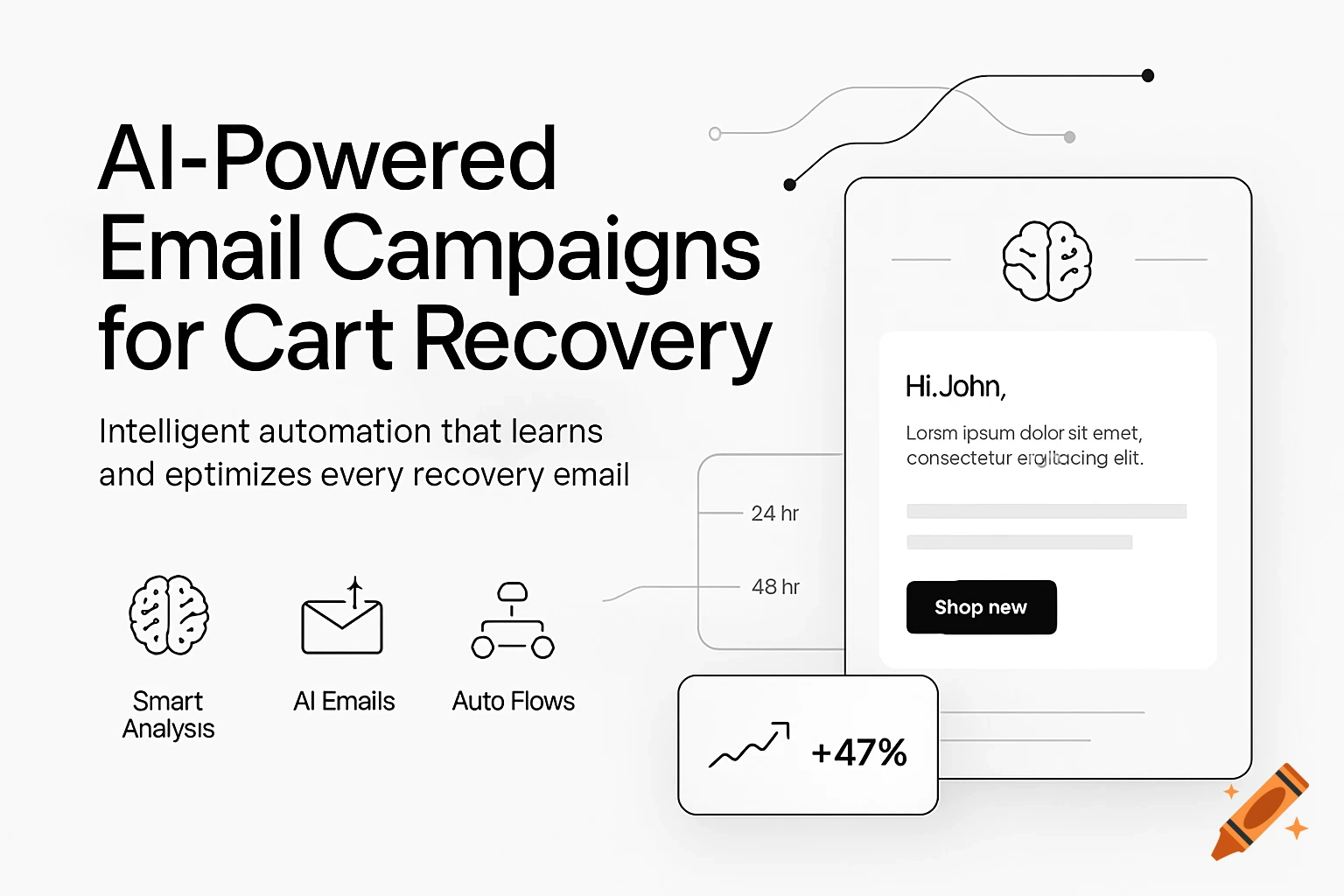 A minimalist black and white design promoting AI-powered email ...