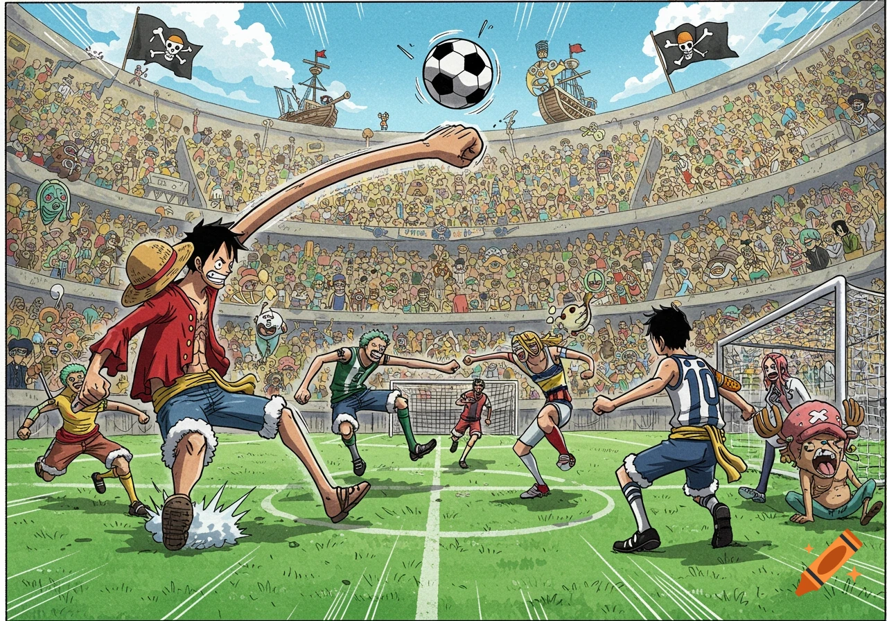 Luffy and other One Piece characters play an intense football match in ...