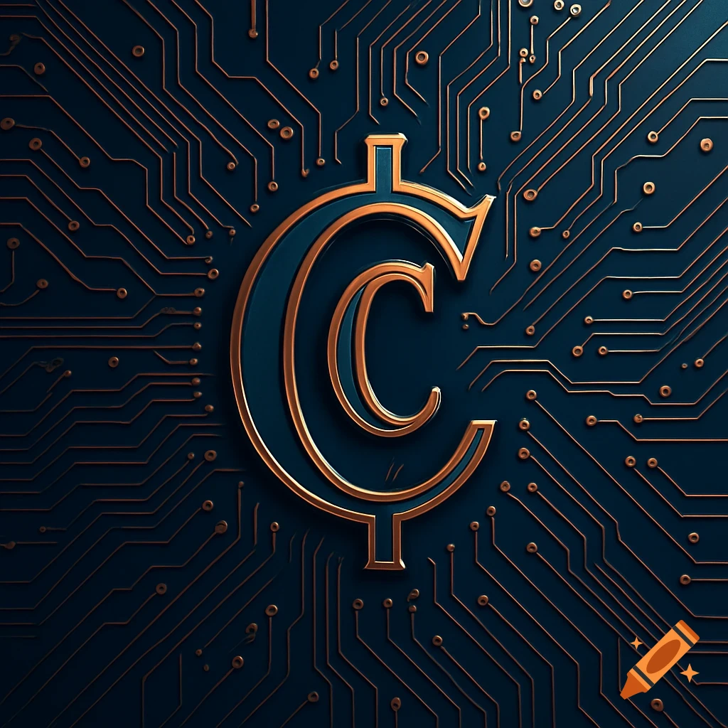 A stylized golden and blue cent symbol on a dark blue background with ...