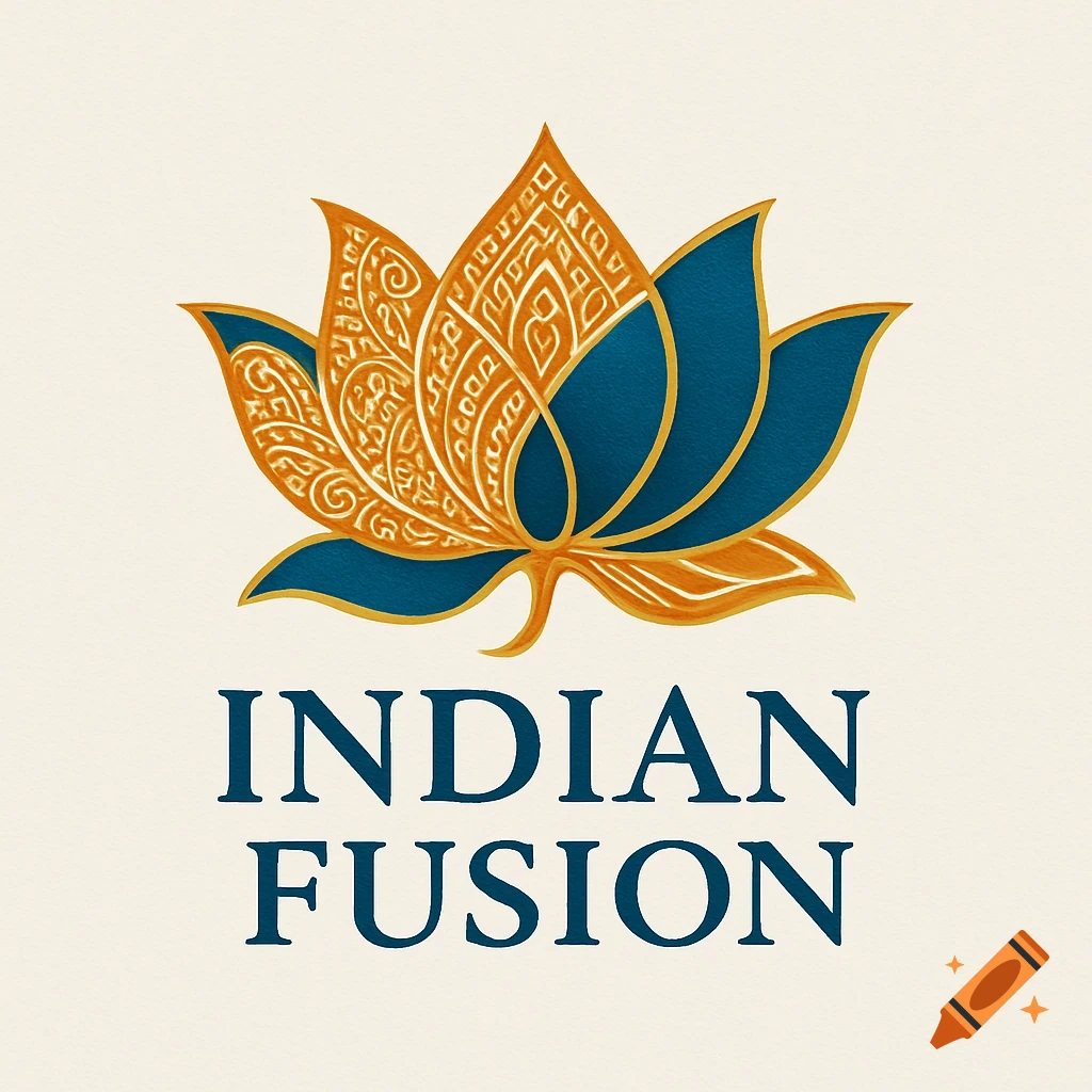 A vibrant Indian fusion company logo featuring a stylized lotus flower ...