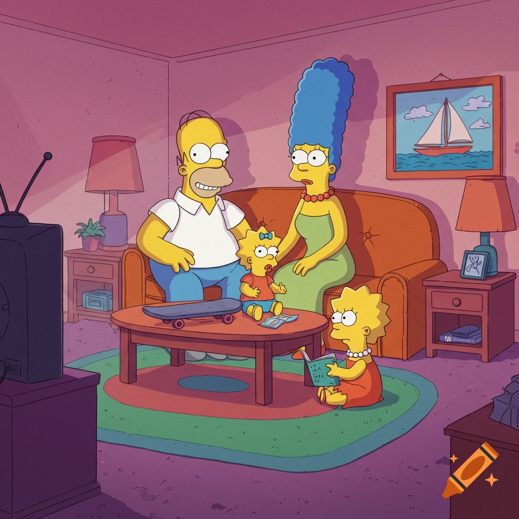 The Simpsons family (Homer, Marge, Maggie, Lisa) relaxing in their ...