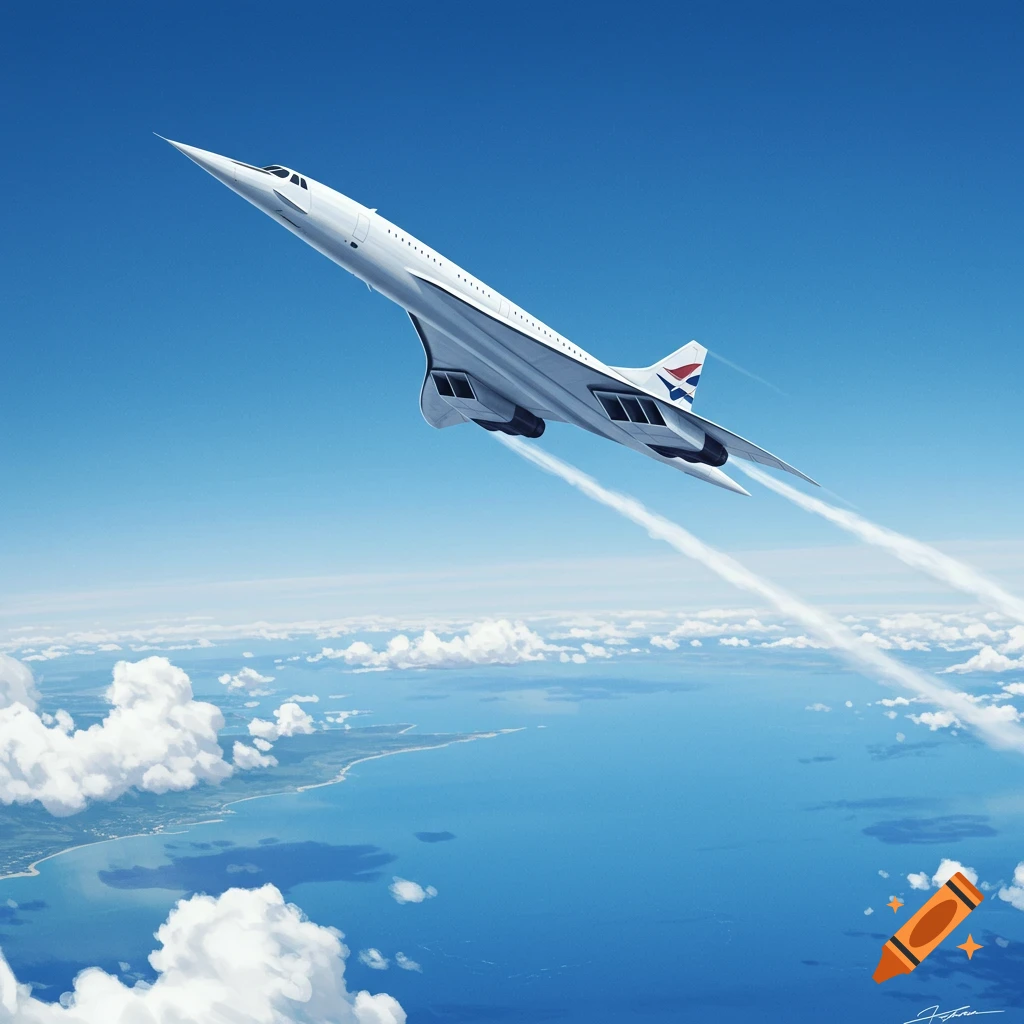 A white supersonic jet, resembling a Concorde, with British Airways ...