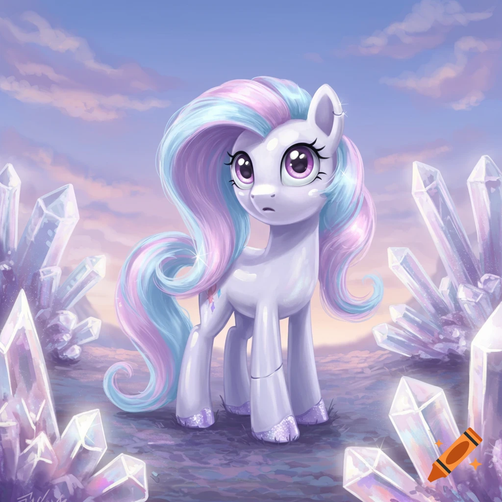 A light purple My Little Pony-style character with a flowing pastel ...
