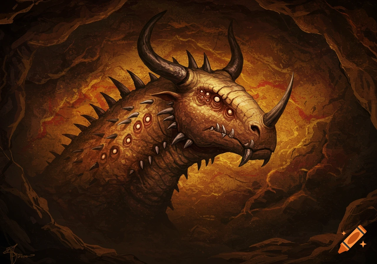 A dark fantasy illustration of a large, scaled leviathan creature with ...