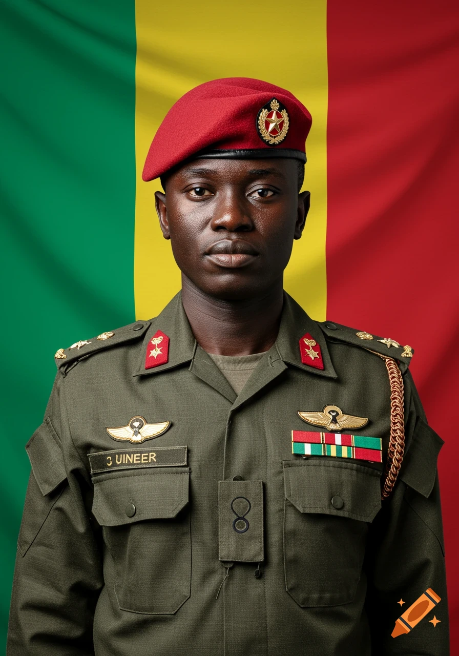 Photorealistic portrait of a man in a green military uniform and red ...
