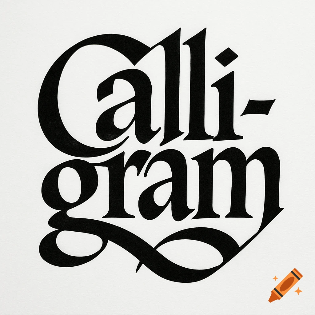 A black calligram spelling the word "Calligram" in a decorative ...