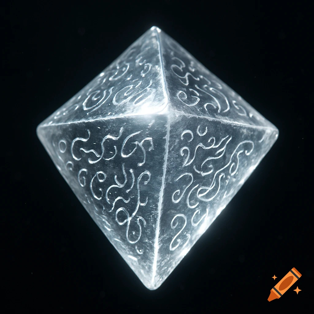 A photorealistic, macro shot of a clear colorless gelatin octahedron ...