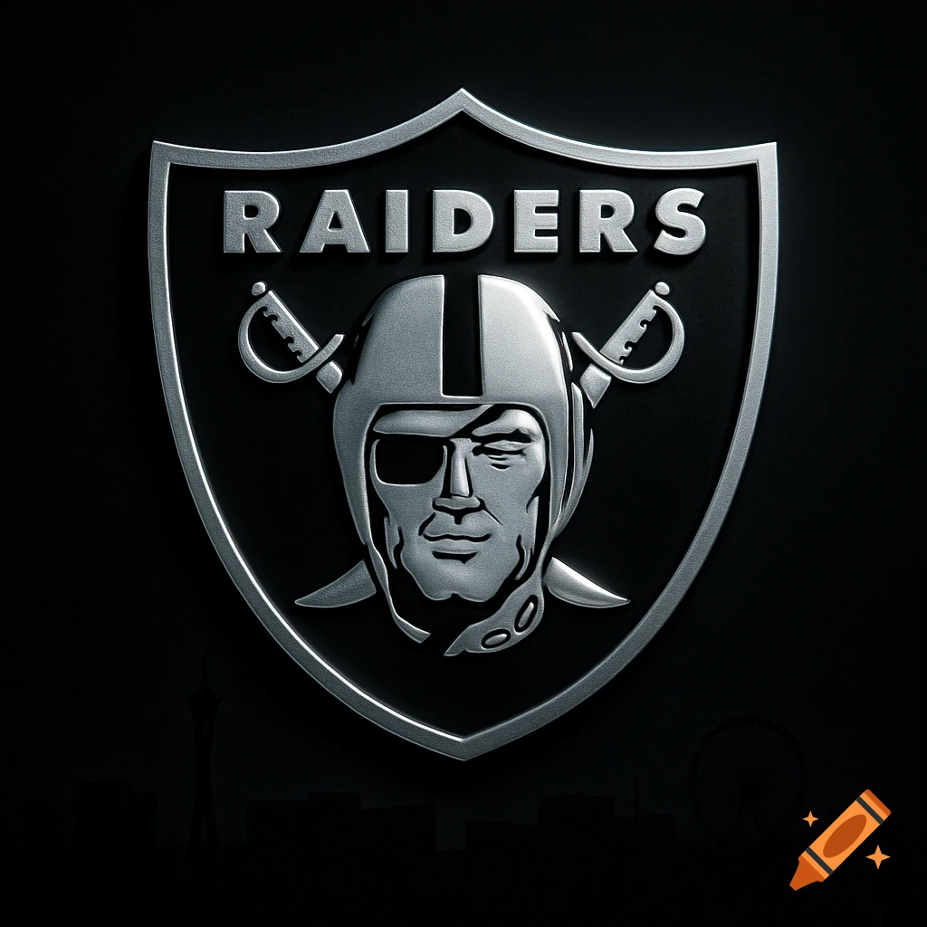 Metallic silver and black Las Vegas Raiders NFL logo featuring a pirate ...