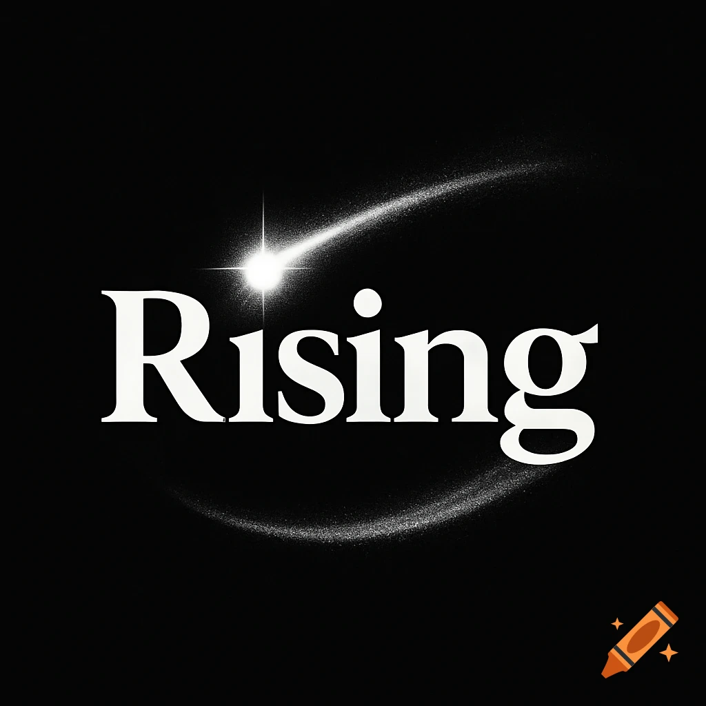 Minimalist black logo with the white word 'Rising' and a stylized white ...