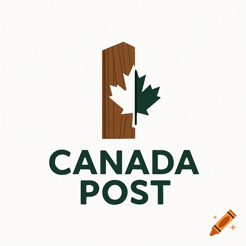 Logo for Canada Post featuring a stylized brown wooden post with a ...