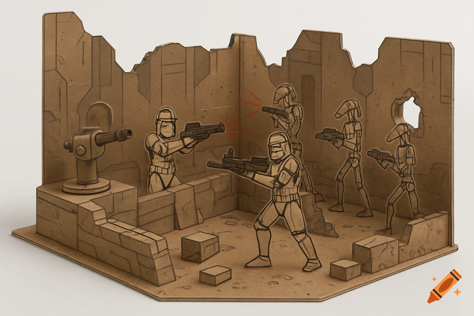 Cardboard diorama showing Star Wars Clone Troopers and Battle Droids ...