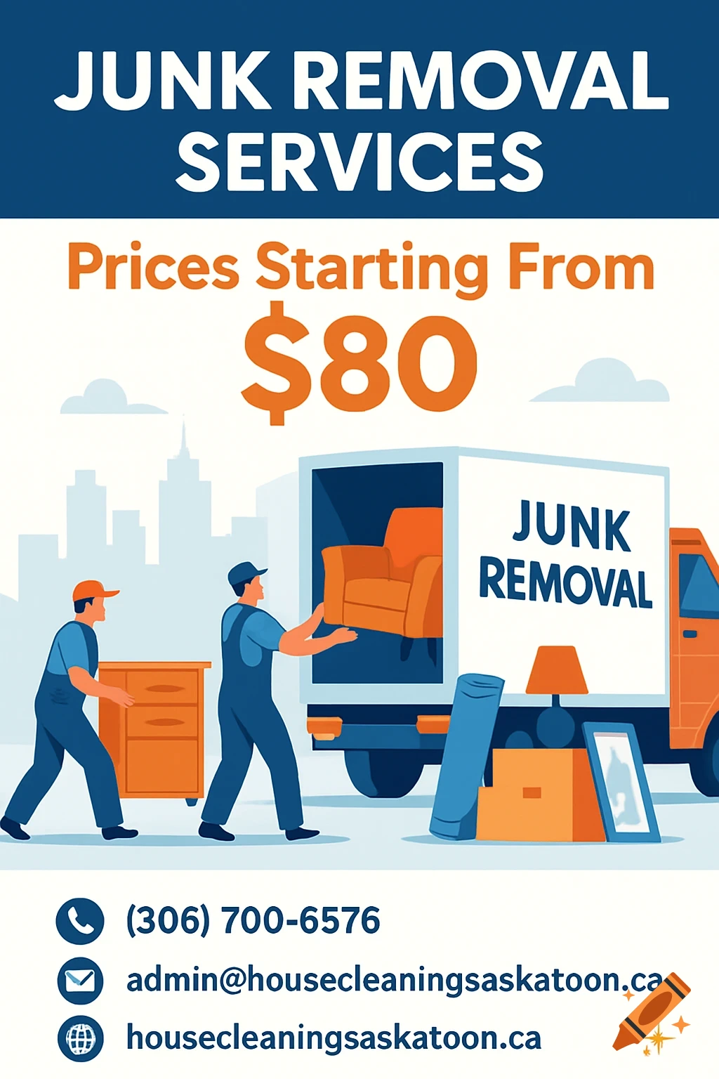 A flat design advertisement for junk removal services, showing two ...