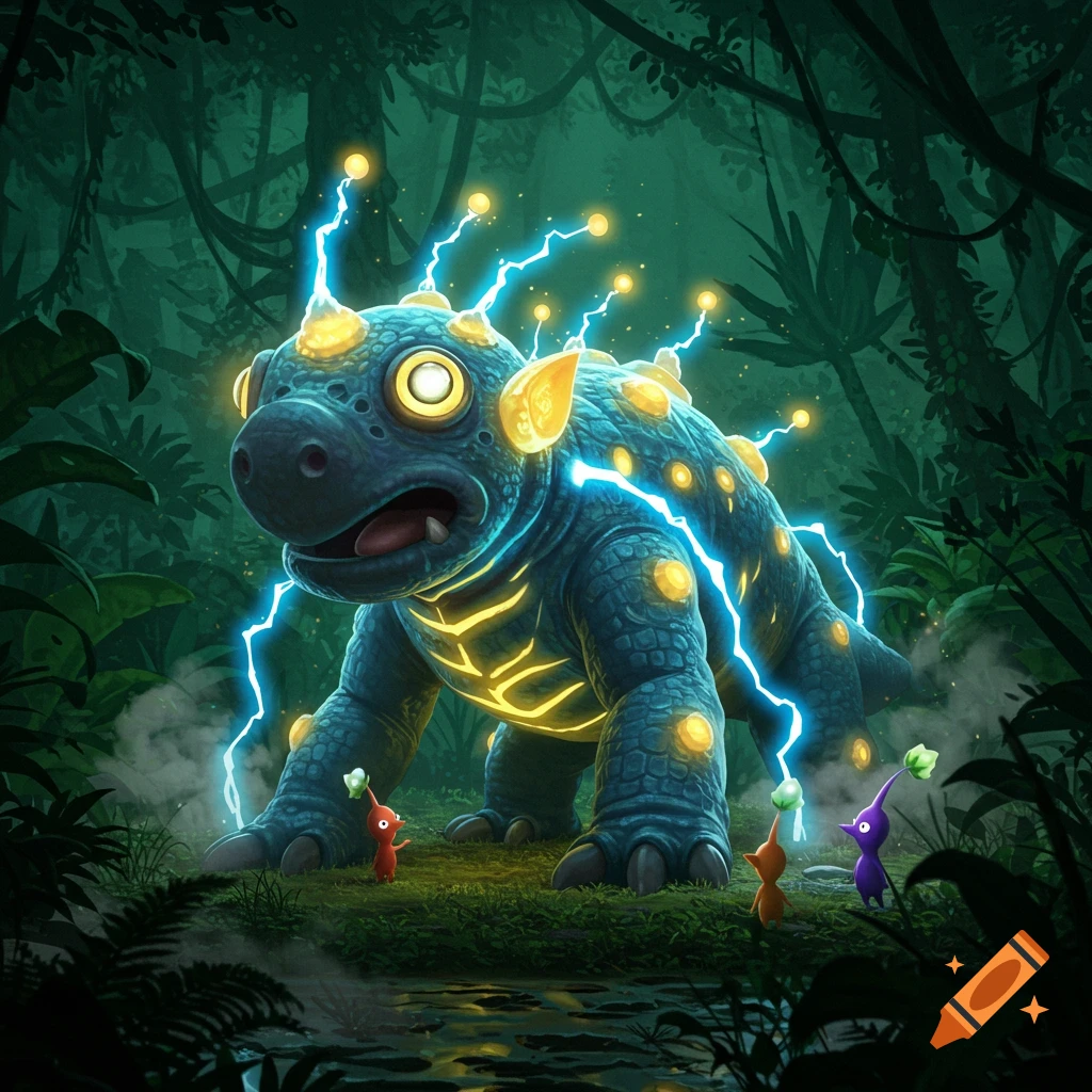A large blue electrified creature with glowing yellow spots and ...