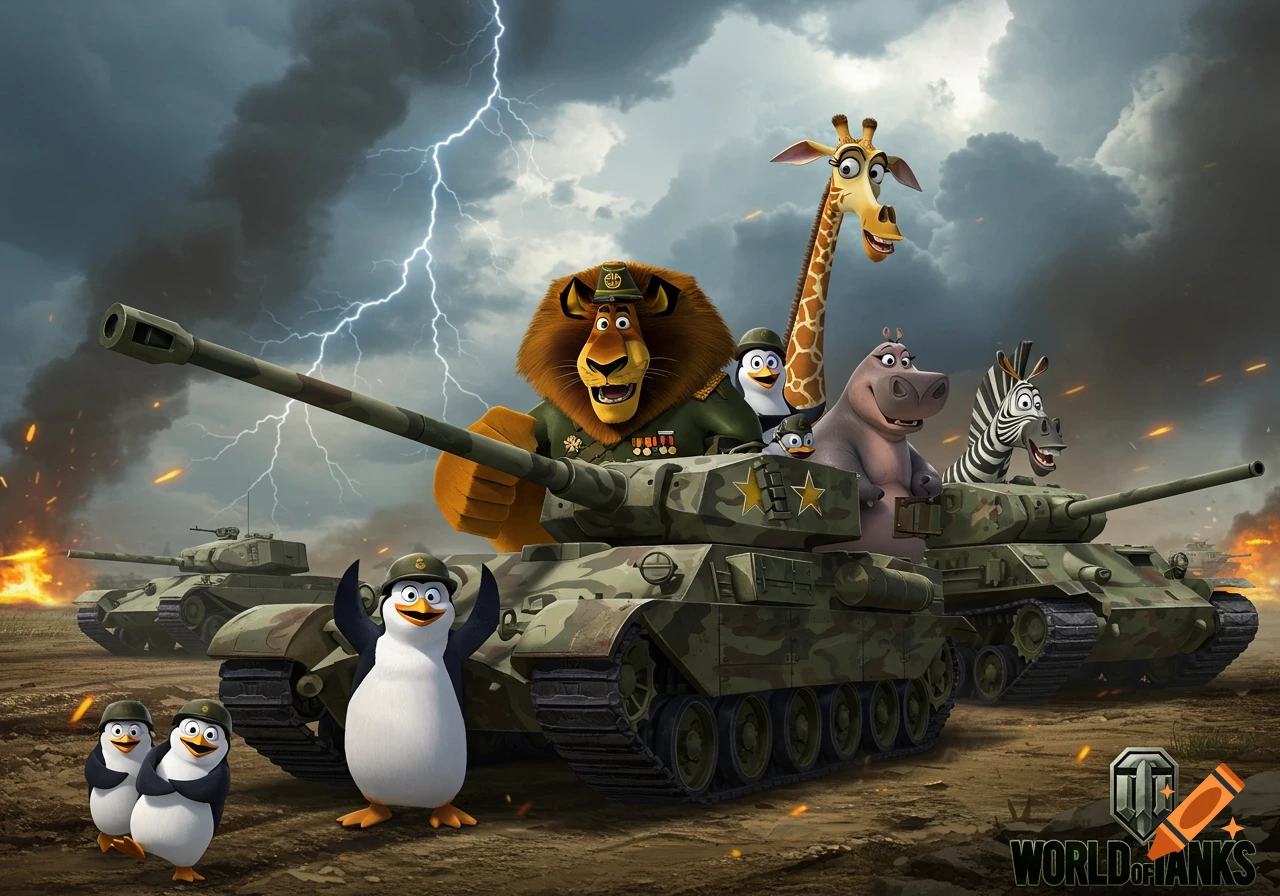 Madagascar characters Alex, Gloria, Melman, Marty, and penguins on and ...