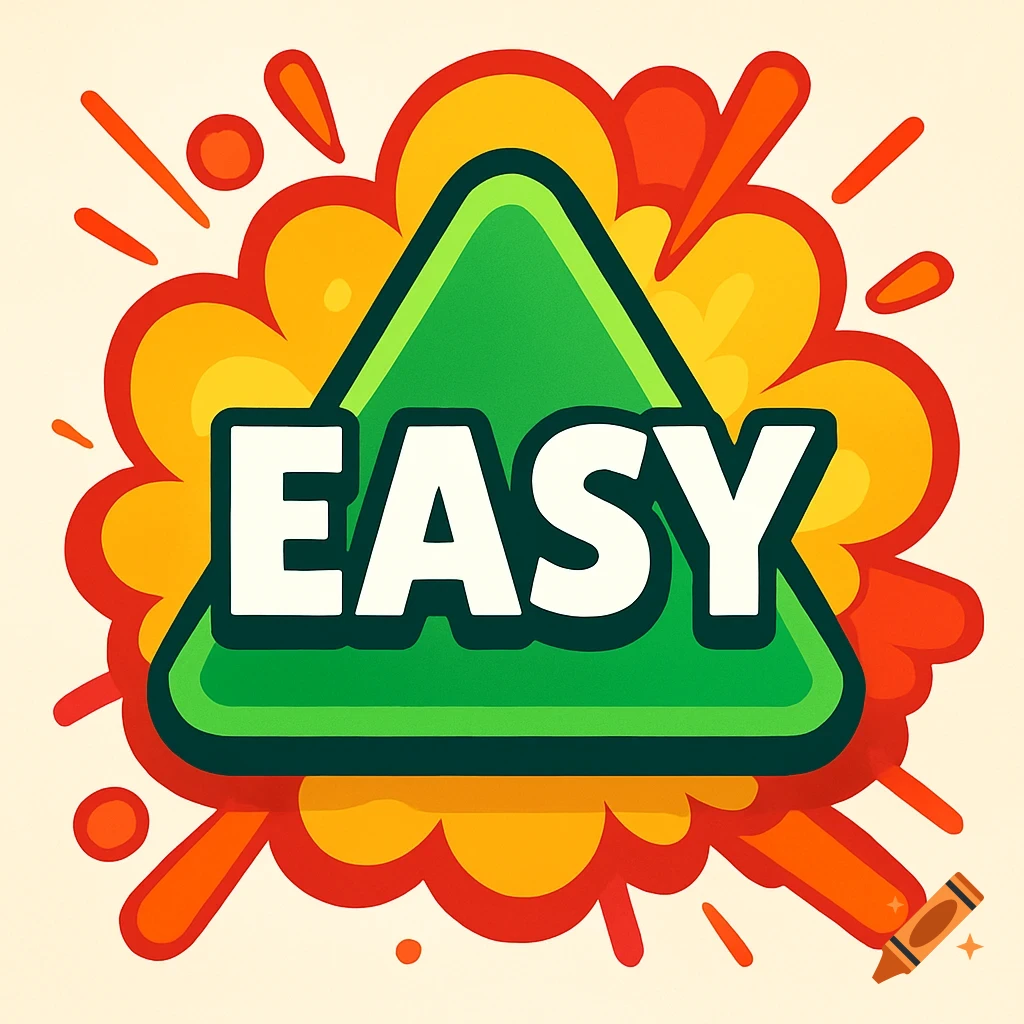 Green triangular difficulty badge with the word EASY in white ...