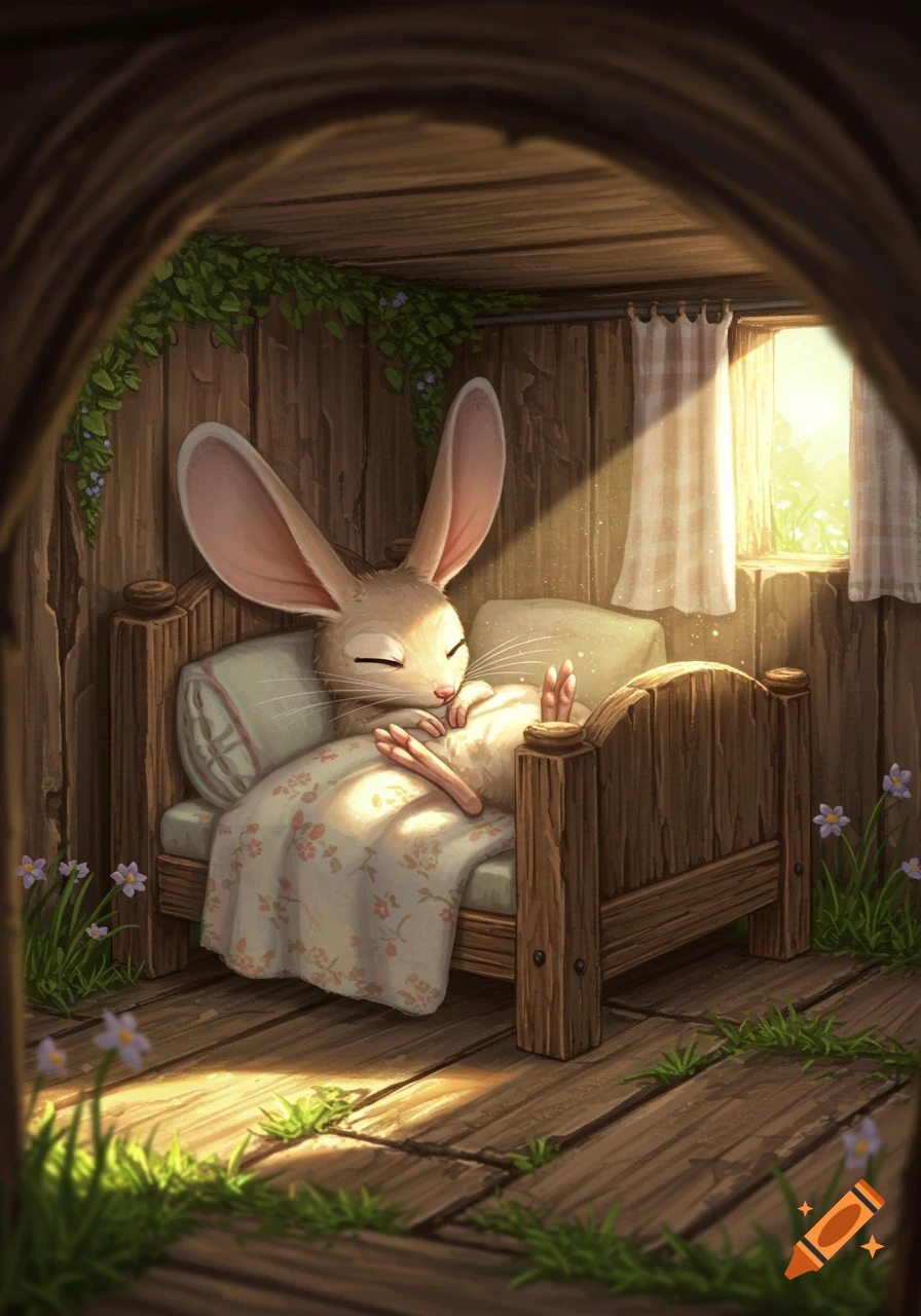 An illustration of a cute jerboa with large ears sleeping peacefully in ...