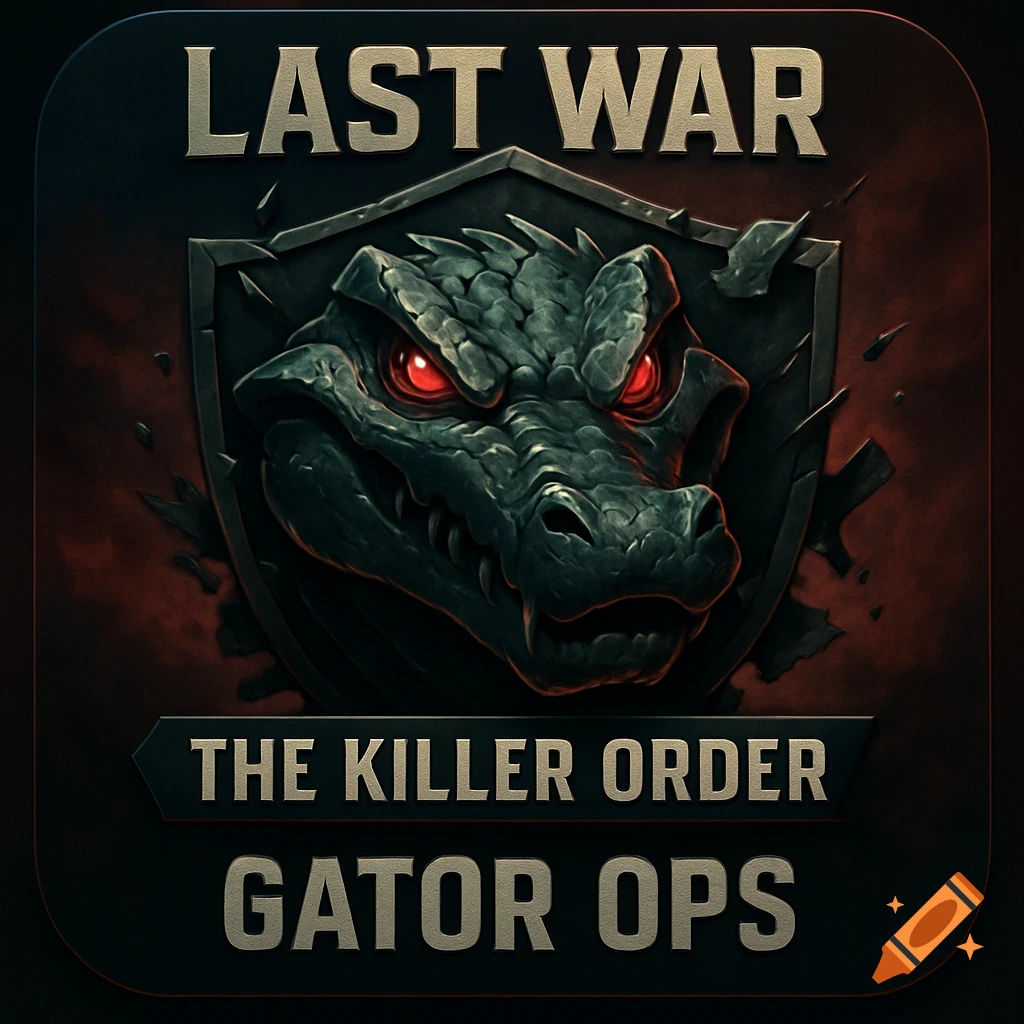 Dark, stylized game logo with a fierce green alligator head, red eyes ...