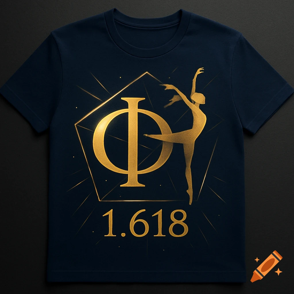 Dark blue t-shirt with a golden design featuring the Greek letter Phi ...