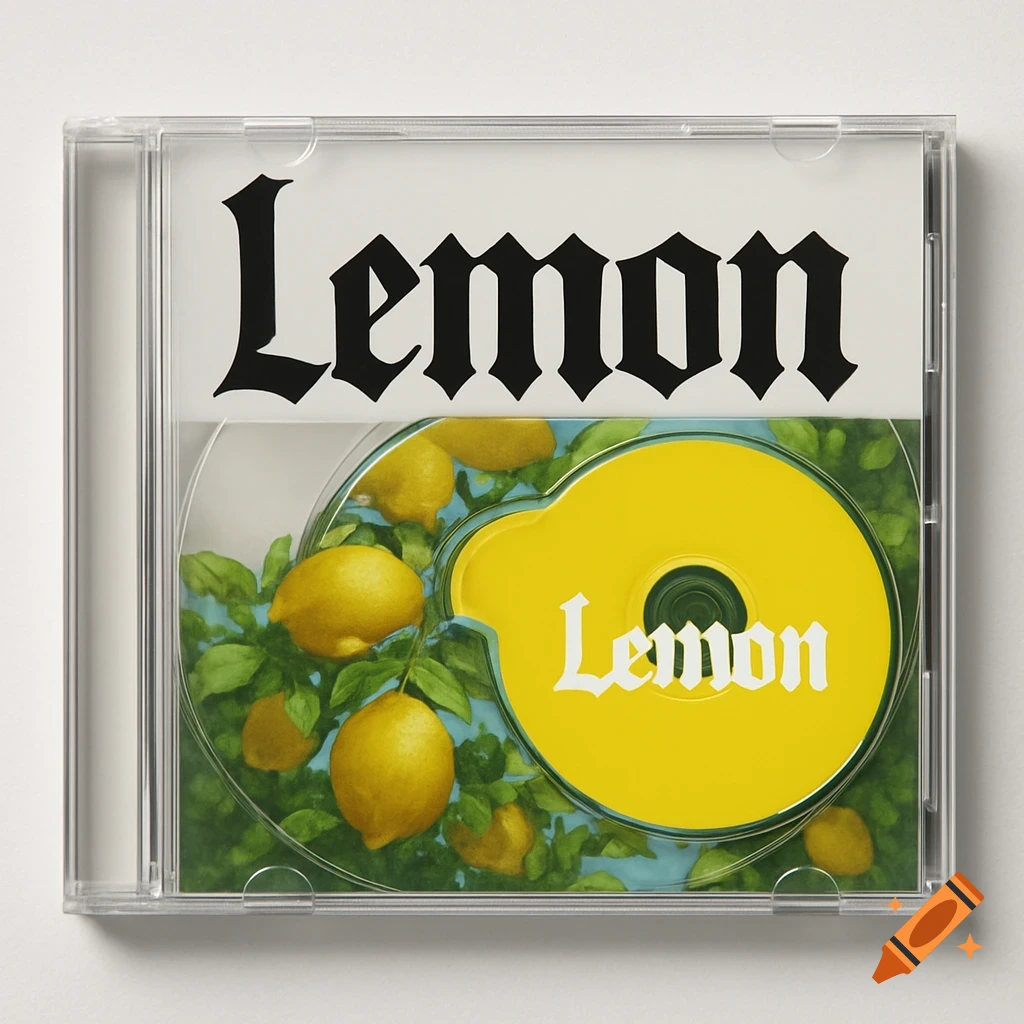 A clear CD case with 'Lemon' in black gothic font, containing a yellow ...