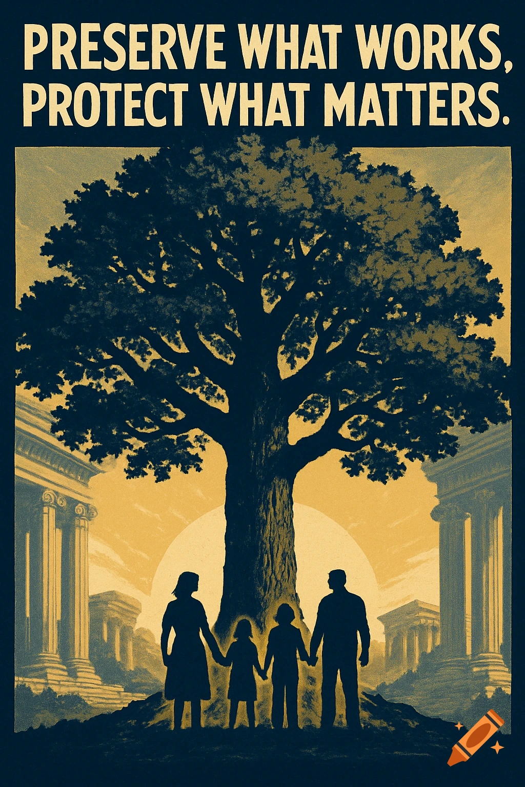 Propaganda poster with 'Preserve What Works. Protect What Matters ...