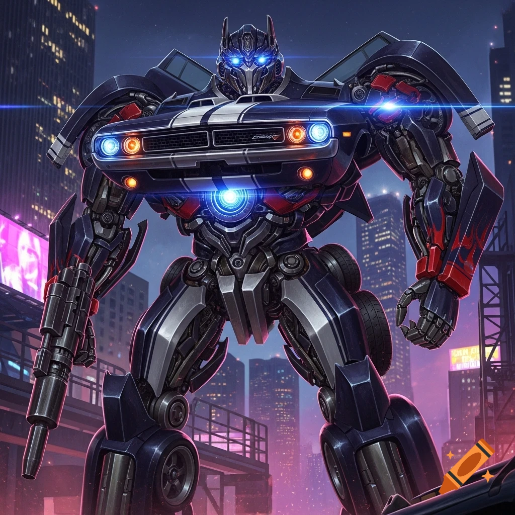 A detailed black and grey transformer robot, based on a Dodge ...