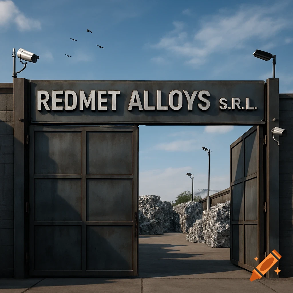 Photorealistic image of the open entrance to a metal recycling yard ...